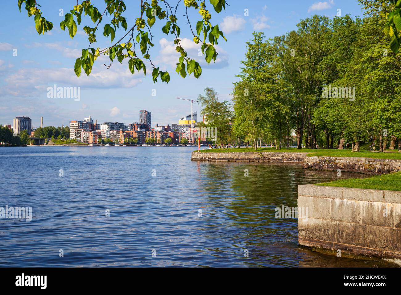 View of Tampere city over the lake Pyhäjärvi and waterfront at the ...