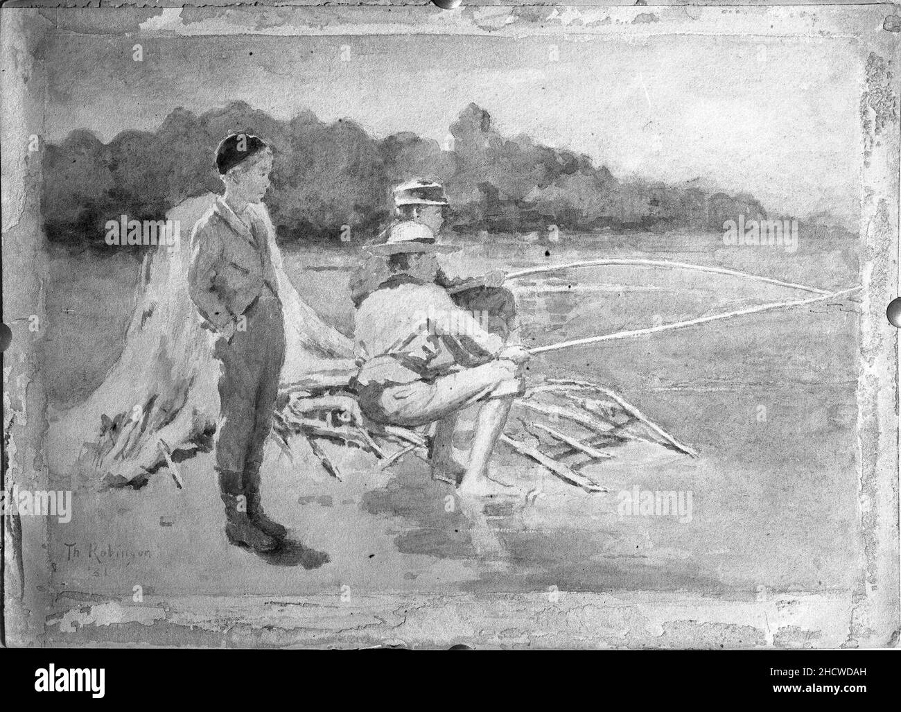 Children Fishing - Theodore Robinson Stock Photo - Alamy