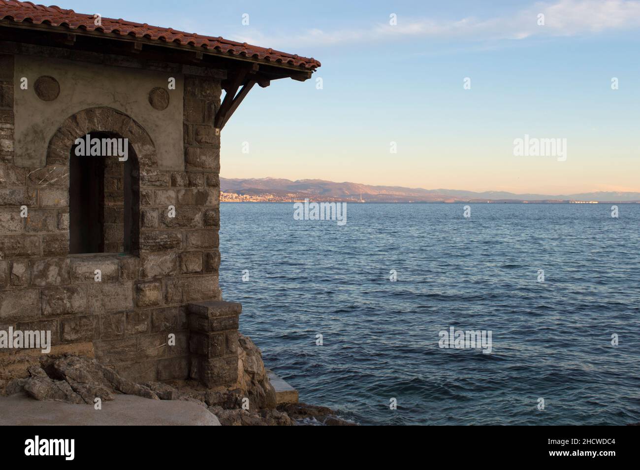 Stone lookout building on the Lungomare coastal promenade, built in ...