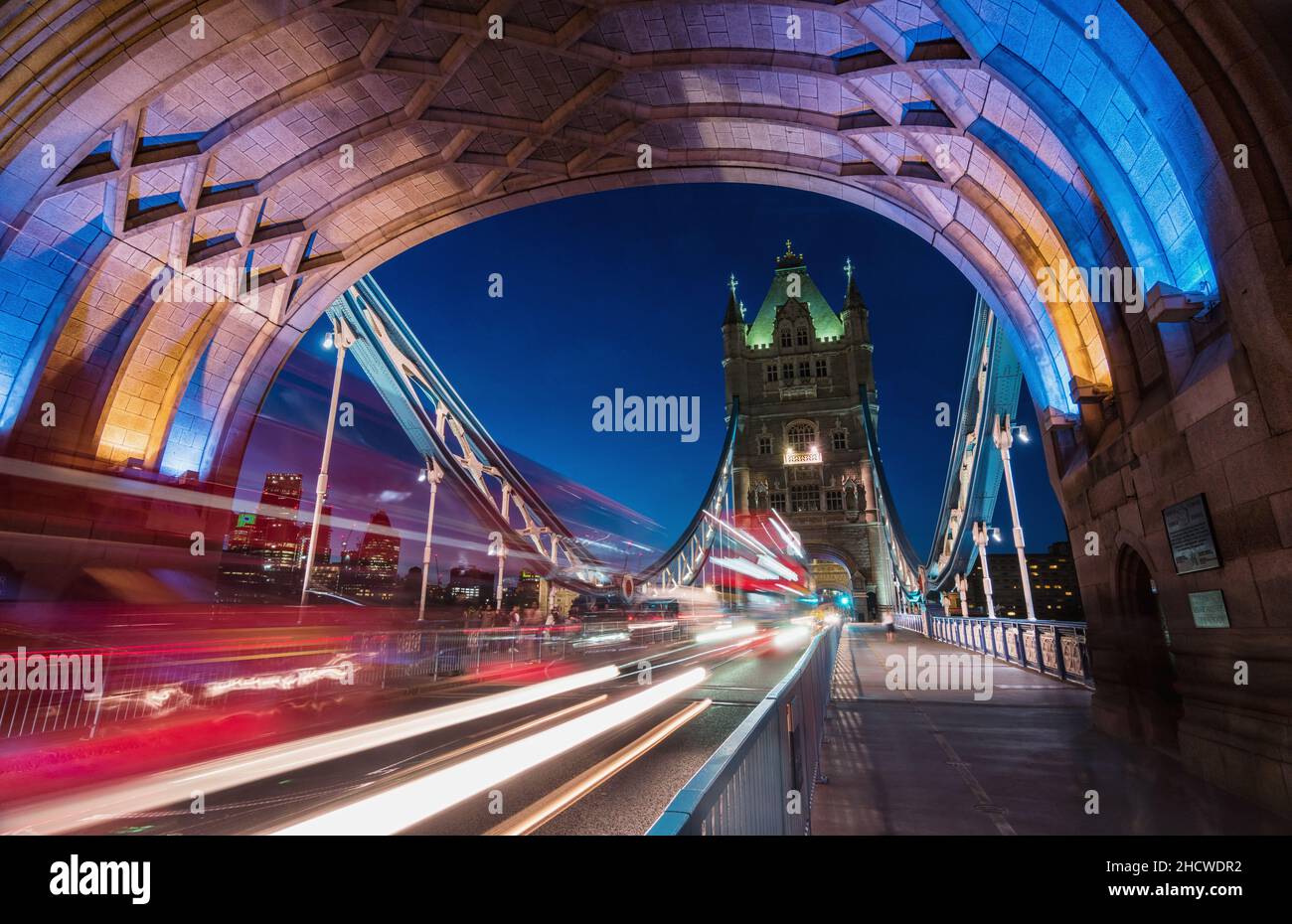 Light trails along Tower Bridge in London Stock Photo - Alamy