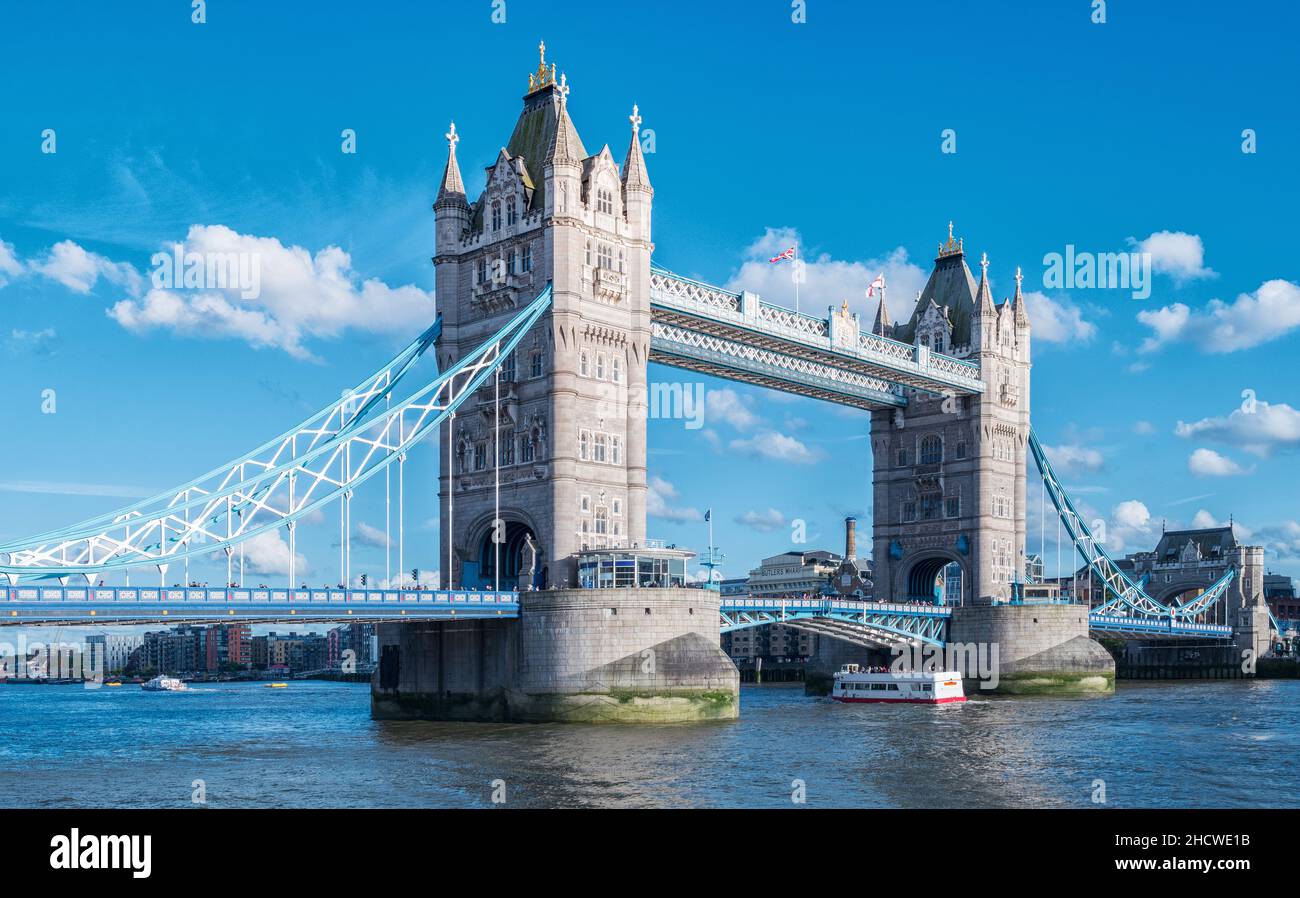 Tower Bridge at summer with blue sky in London, UK Stock Photo - Alamy