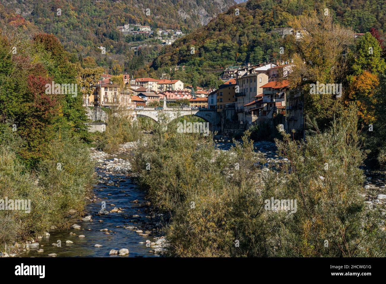 The beautiful village of Varallo, during fall season, in Valsesia ...