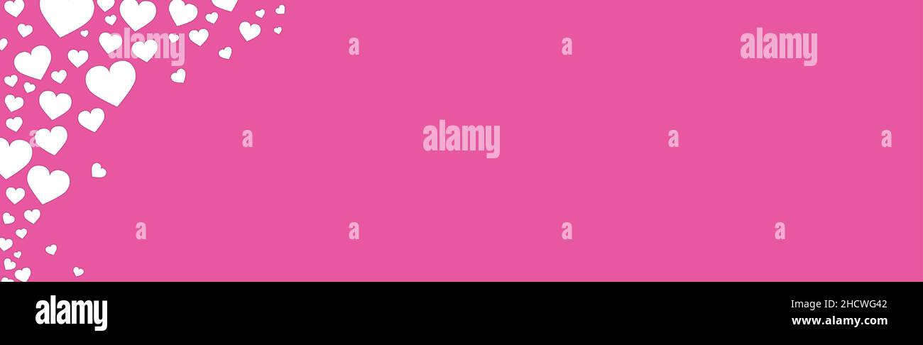 Panoramic pattern pink background with many white hearts with place ...