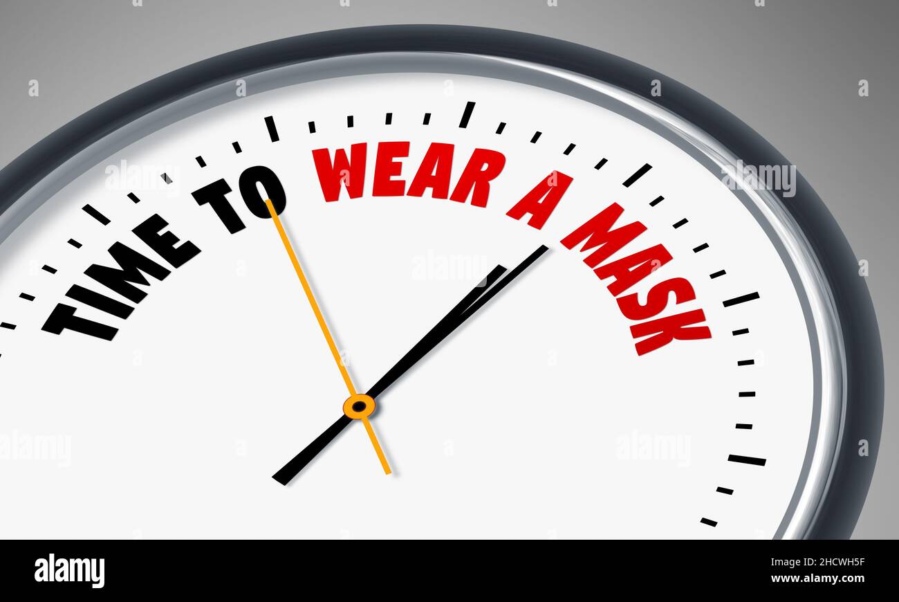 An illustration of a typical clock with text time to wear a mask Stock ...