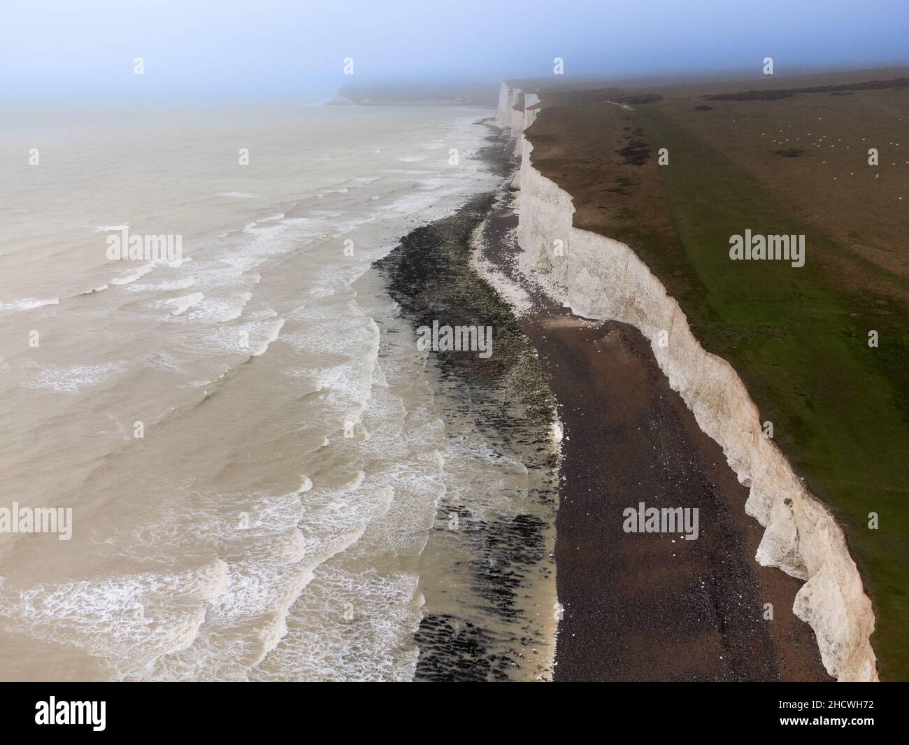 Seven Sisters chalk sea cliffs on the English Channel coast, South ...
