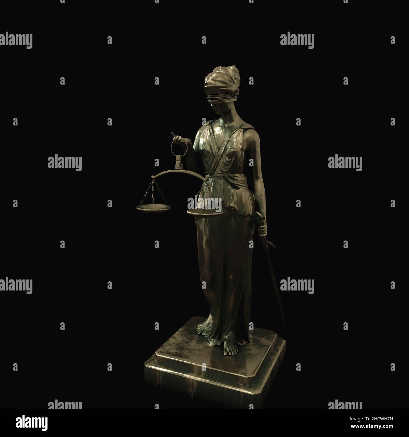 A beautiful brass Lady Justice figure with space for your content, 3D ...