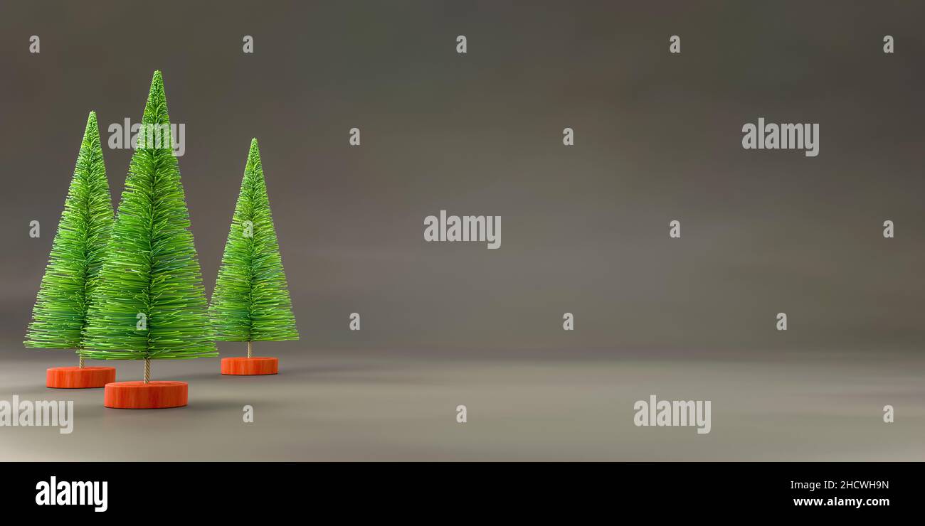 A 3D illustration of Christmas display background with a toy fir tree ...