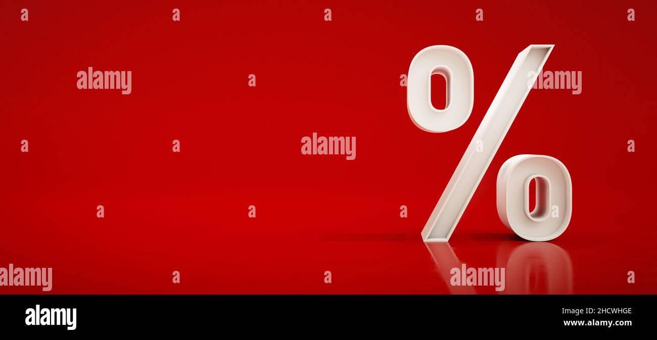 A 3D illustration of white percentage sign on red background Stock ...