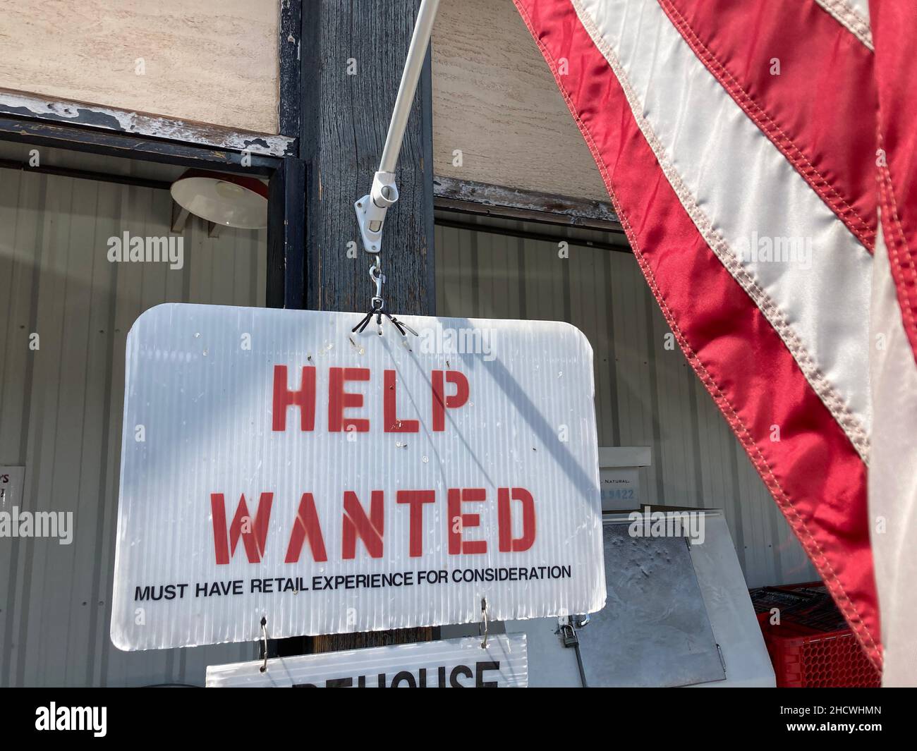Help wanted Sign with American Flag, USA Economic Problems with Jobs ...