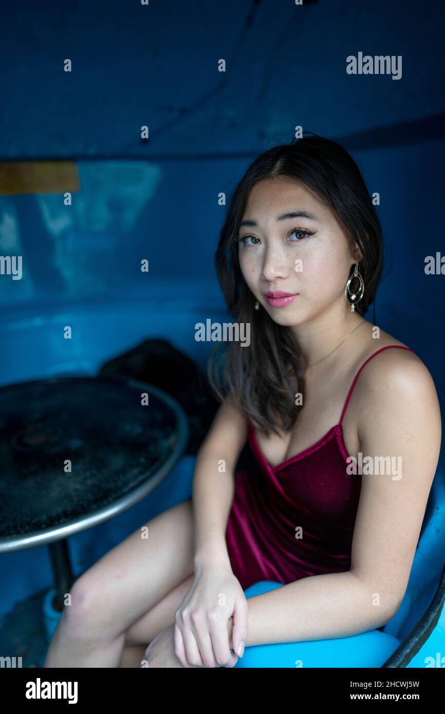 Young Asian Woman Sitting Inside a Bear Shaped Carnival Ride Stock ...