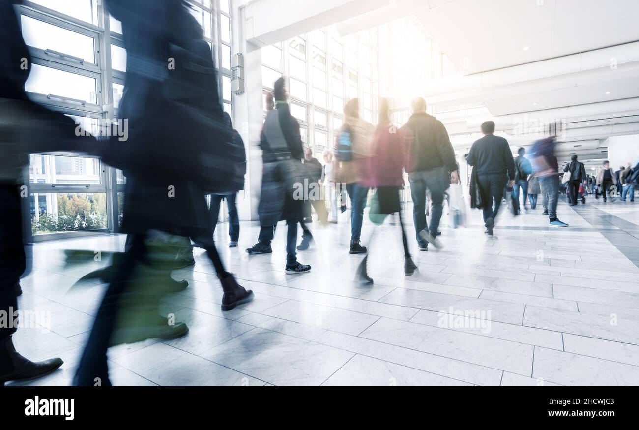 moving crowd at a traid fair walkway Stock Photo - Alamy