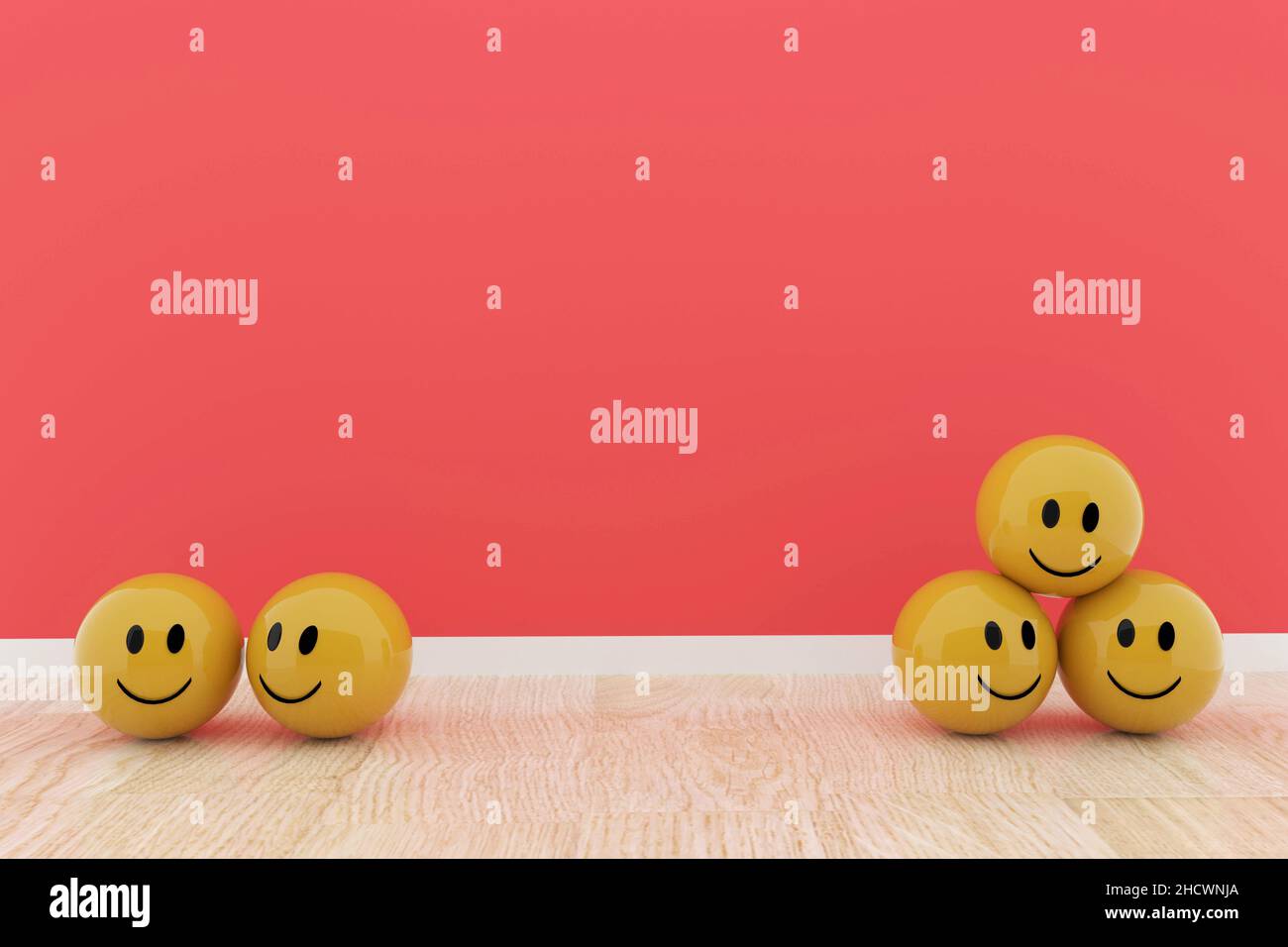 yellow smiley ball in red room interior in 3D rendering Stock Photo - Alamy