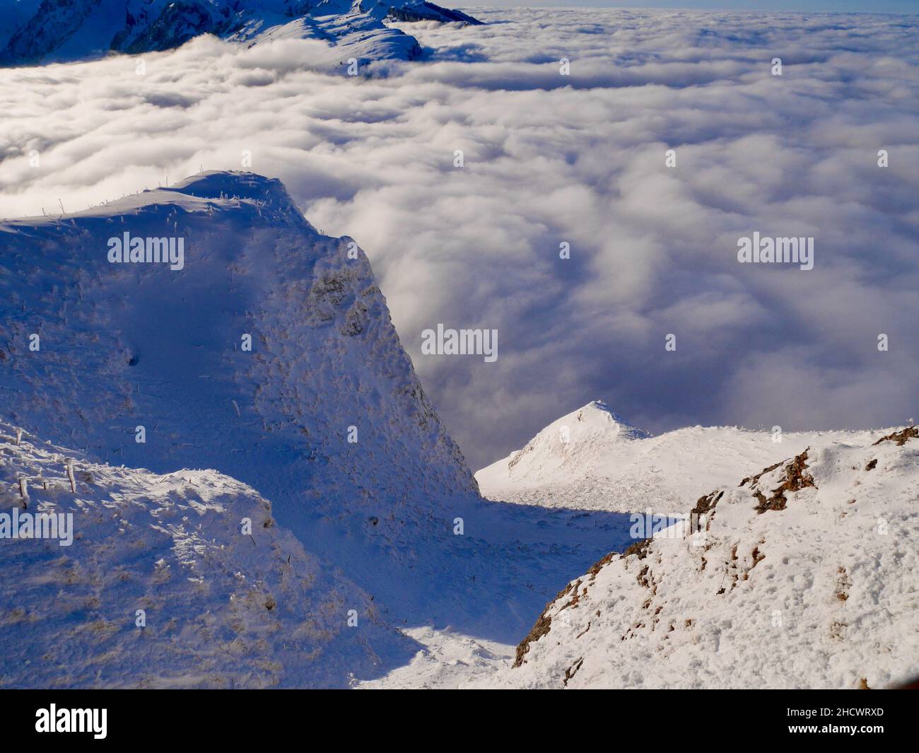 Spectacular view of Alpstein mountains and fog blanket in winter seen ...
