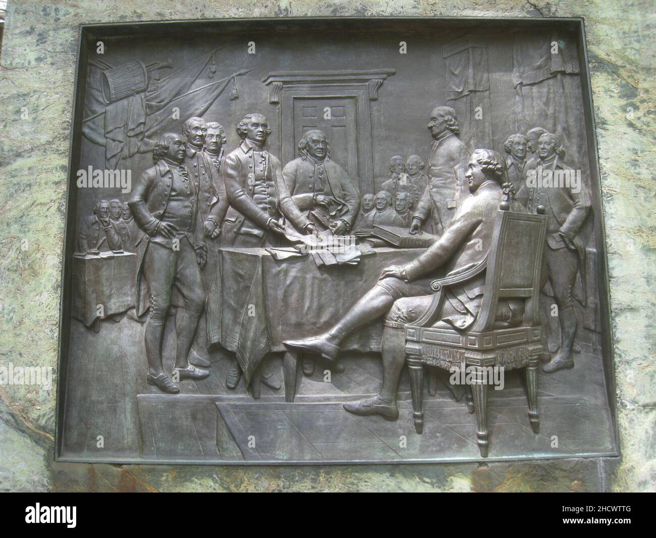 Relief, Benjamin Franklin statue, Old City Hall, Boston Stock Photo - Alamy