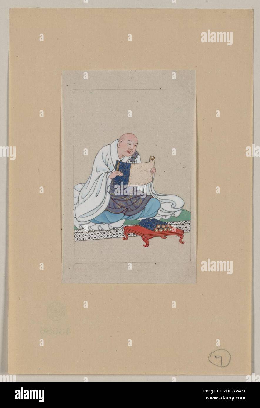 Religious figure, probably a monk, seated, facing slightly right ...