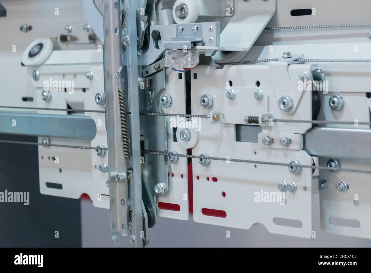 Elevator door opening and closing mechanism at lift exhibition Stock ...