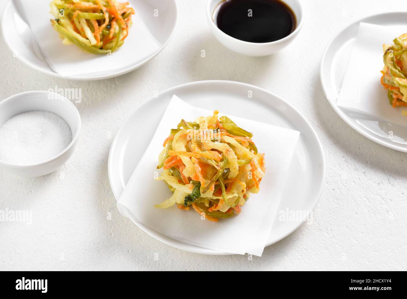 Deep fried vegetable in asian style. Japanese kakiage tempura. Close up ...