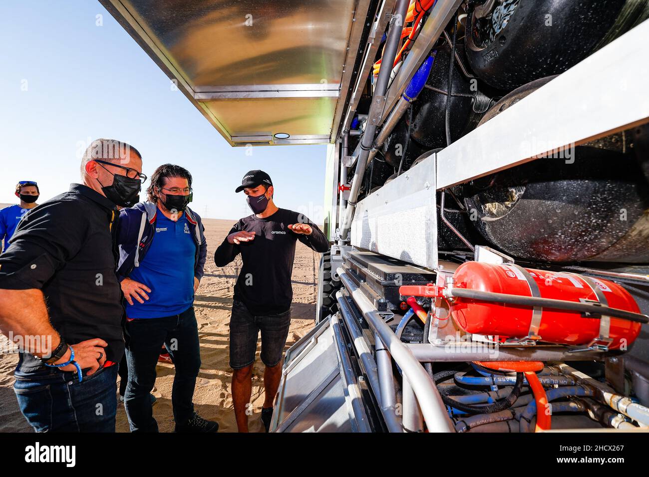 Castera David, Director of the Dakar Rally, with the Hydrogene truck ...