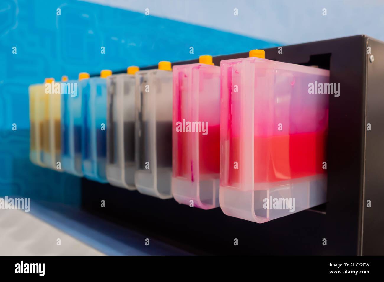 Row of inkjet printer CMYK cartridges - close up Stock Photo - Alamy