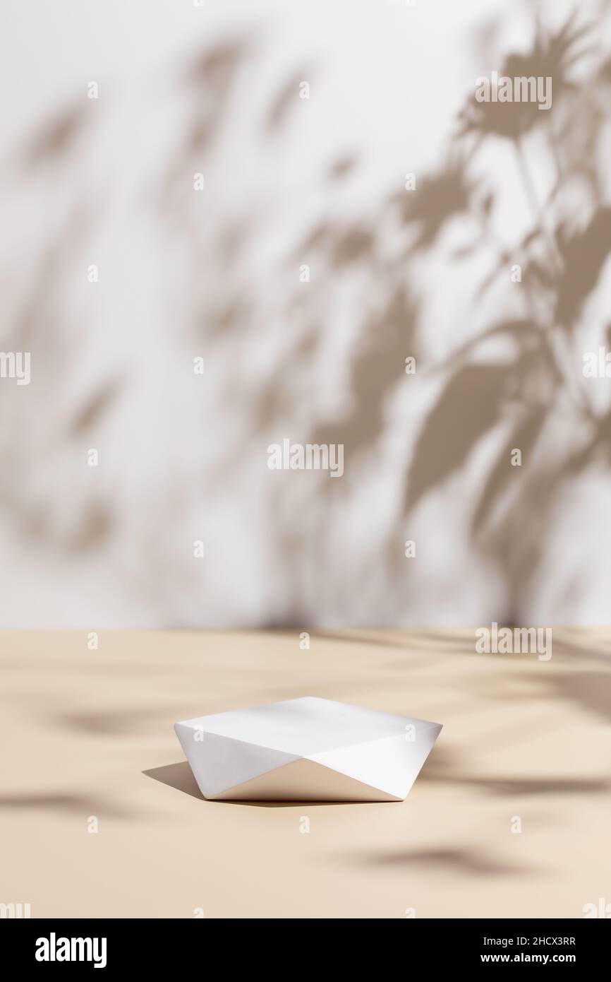 scene with polygonal podium on beige background and shadows Stock Photo ...