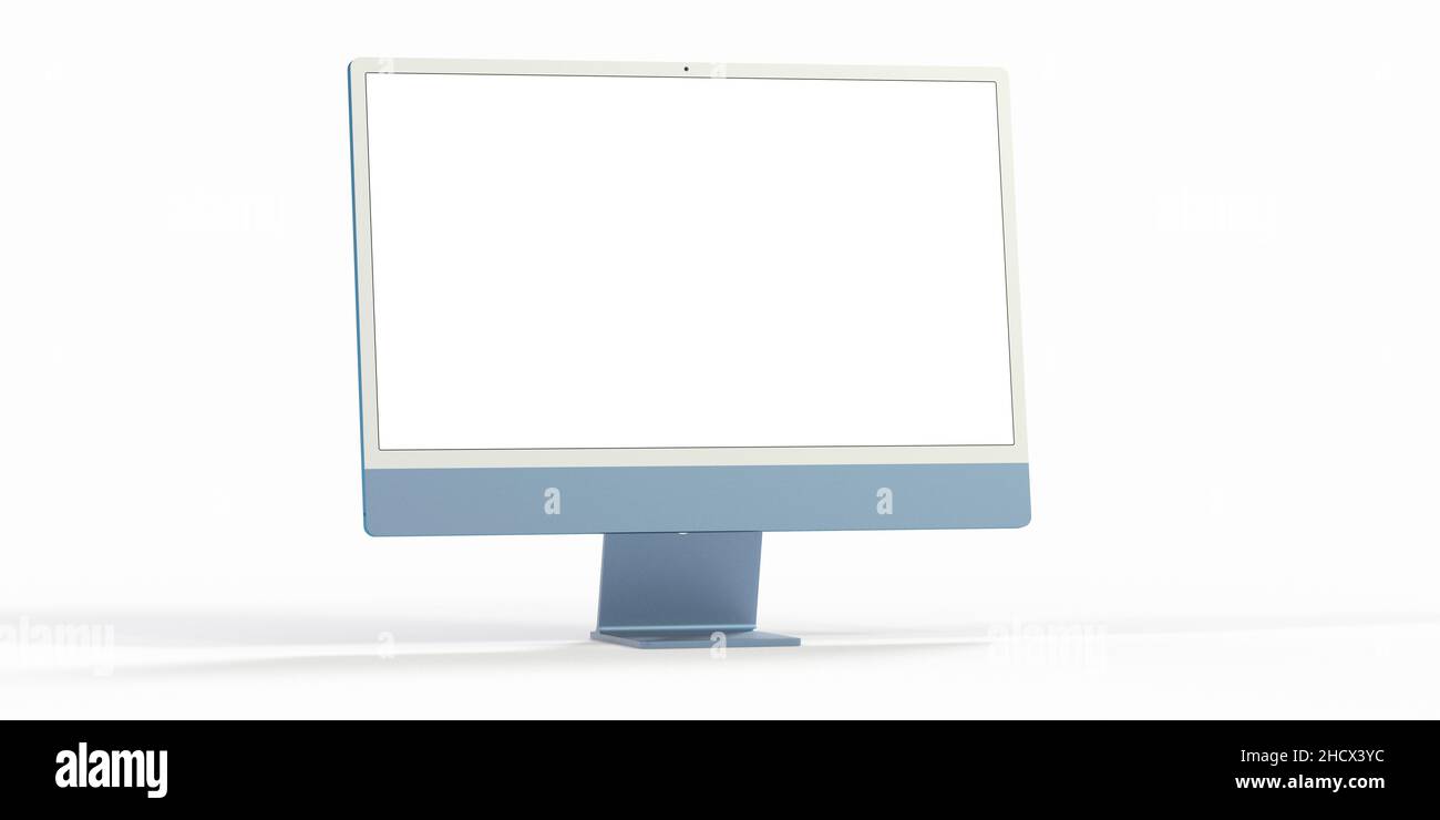 A 3d rendering of computer display mock-up with blank white screen ...
