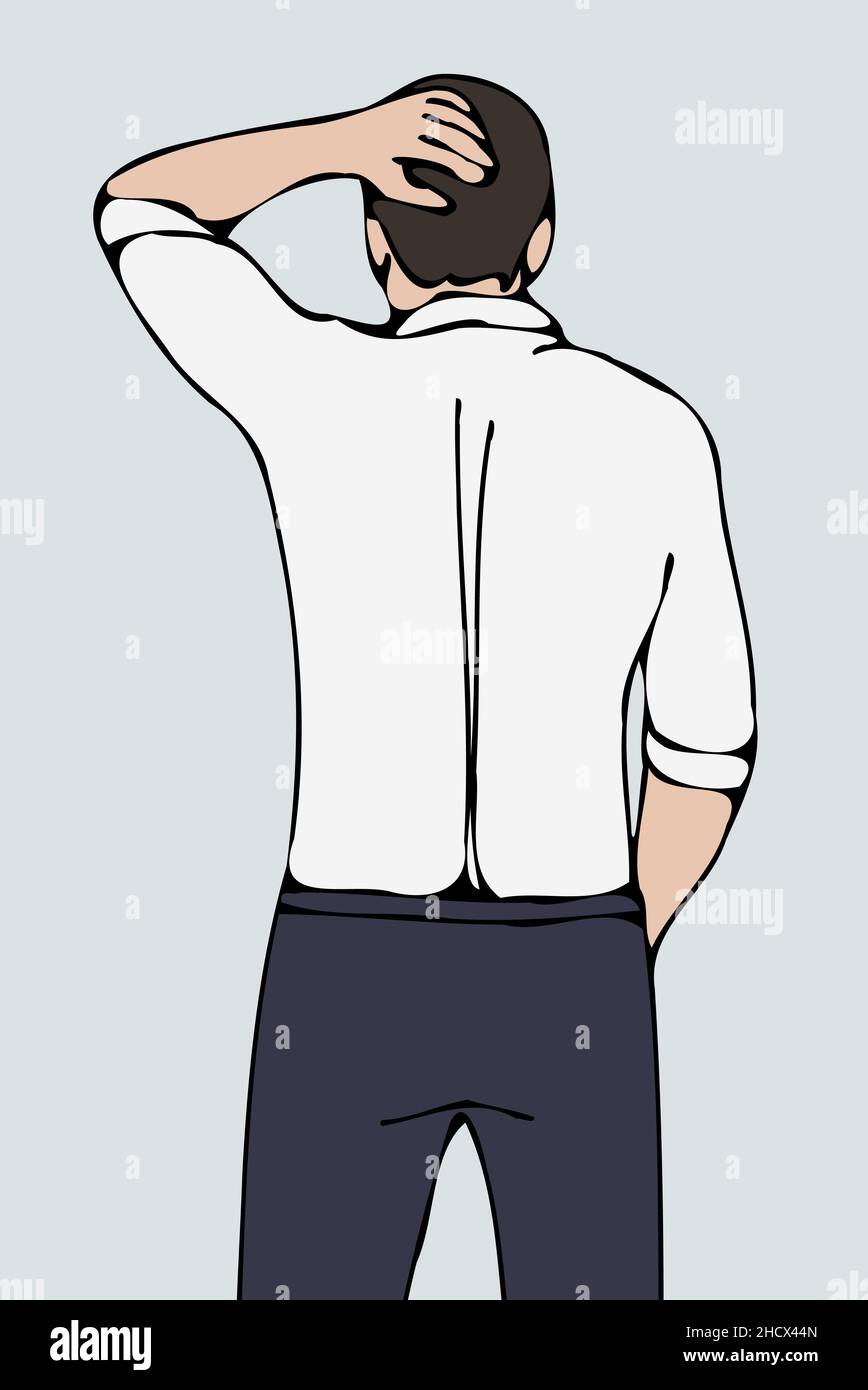 An illustration of a businessman back with a hand on the head Stock ...