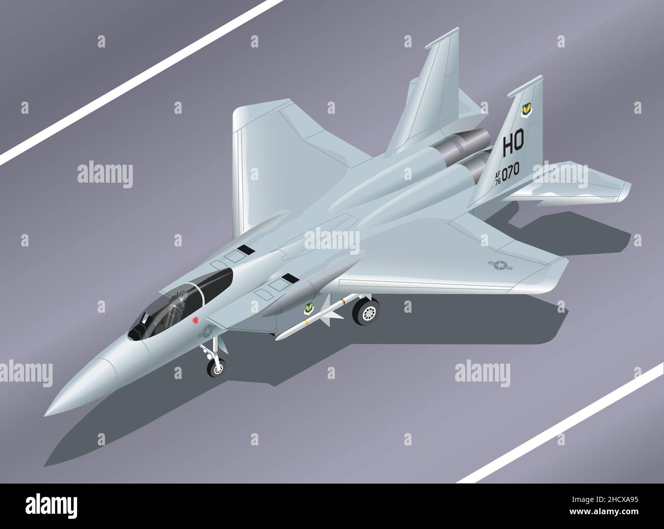 Detailed Isometric Vector Illustration of an F-15 Eagle Jet Fighter on the Ground Stock Vector ...
