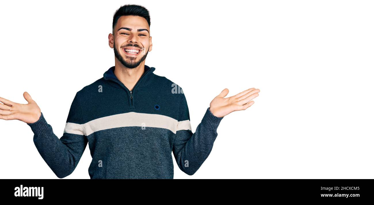 Hispanic man beard celebrating success Cut Out Stock Images & Pictures ...