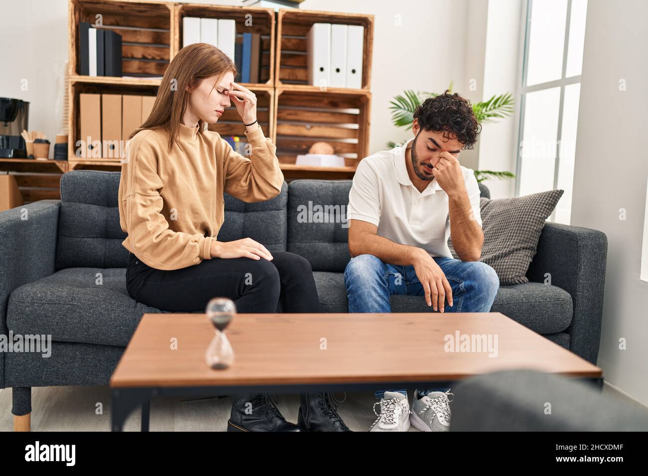 Man and woman arguing having couple therapy at psychology center Stock ...