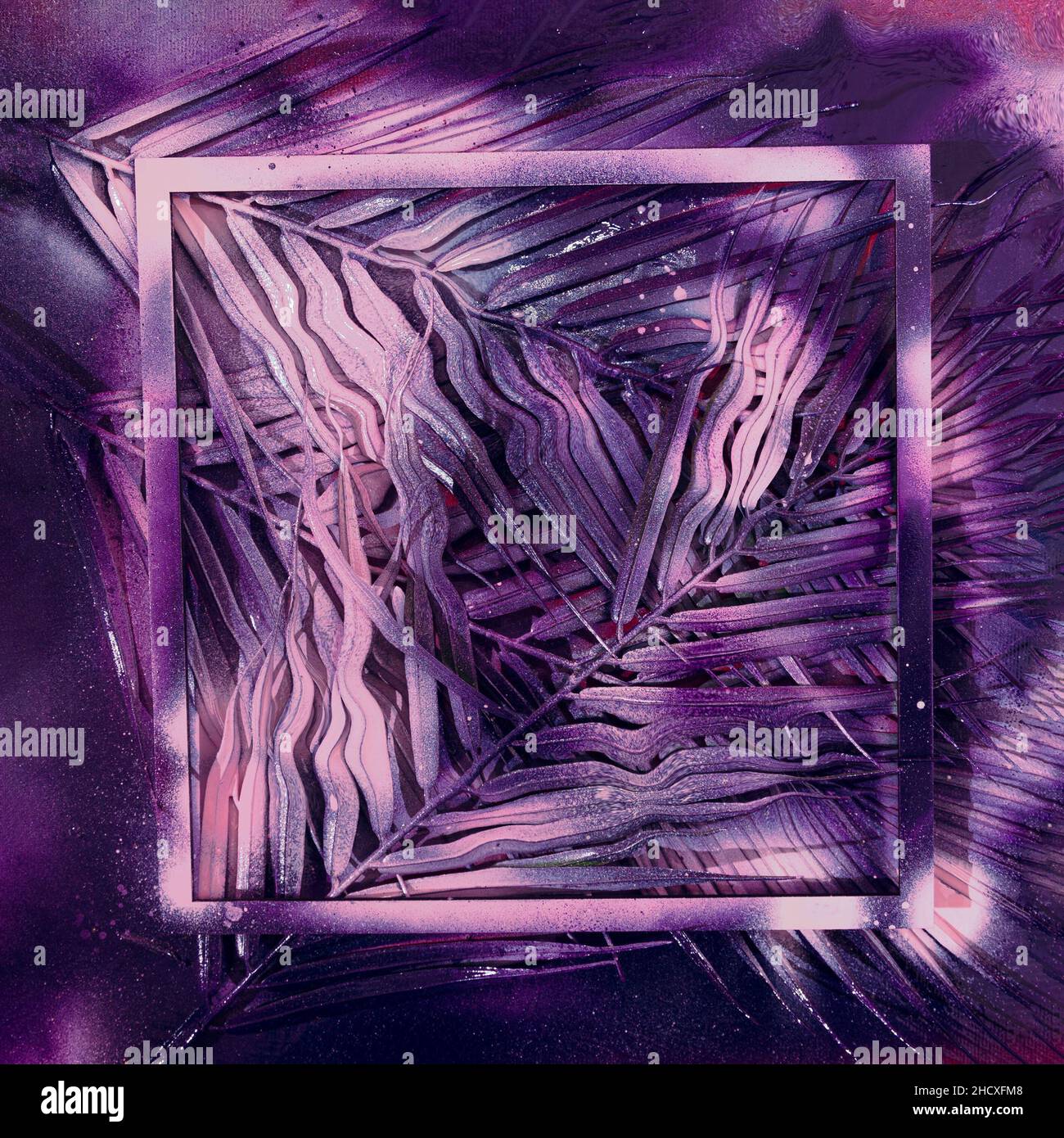 A background or wallpaper made of purple and magenta tropical leaves in ...