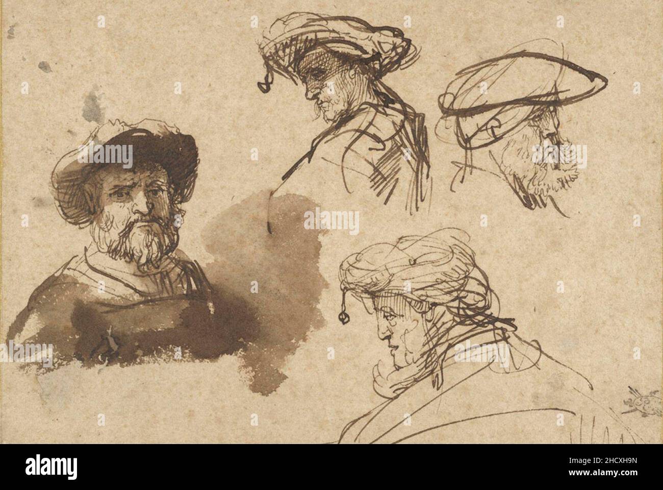 Rembrandt van Rijn - Four Studies of Male Heads, c. 1636 Stock Photo ...