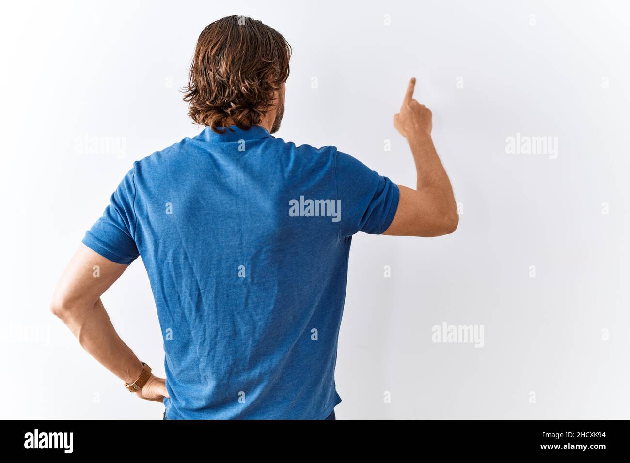 Handsome middle age man standing together over isolated background ...