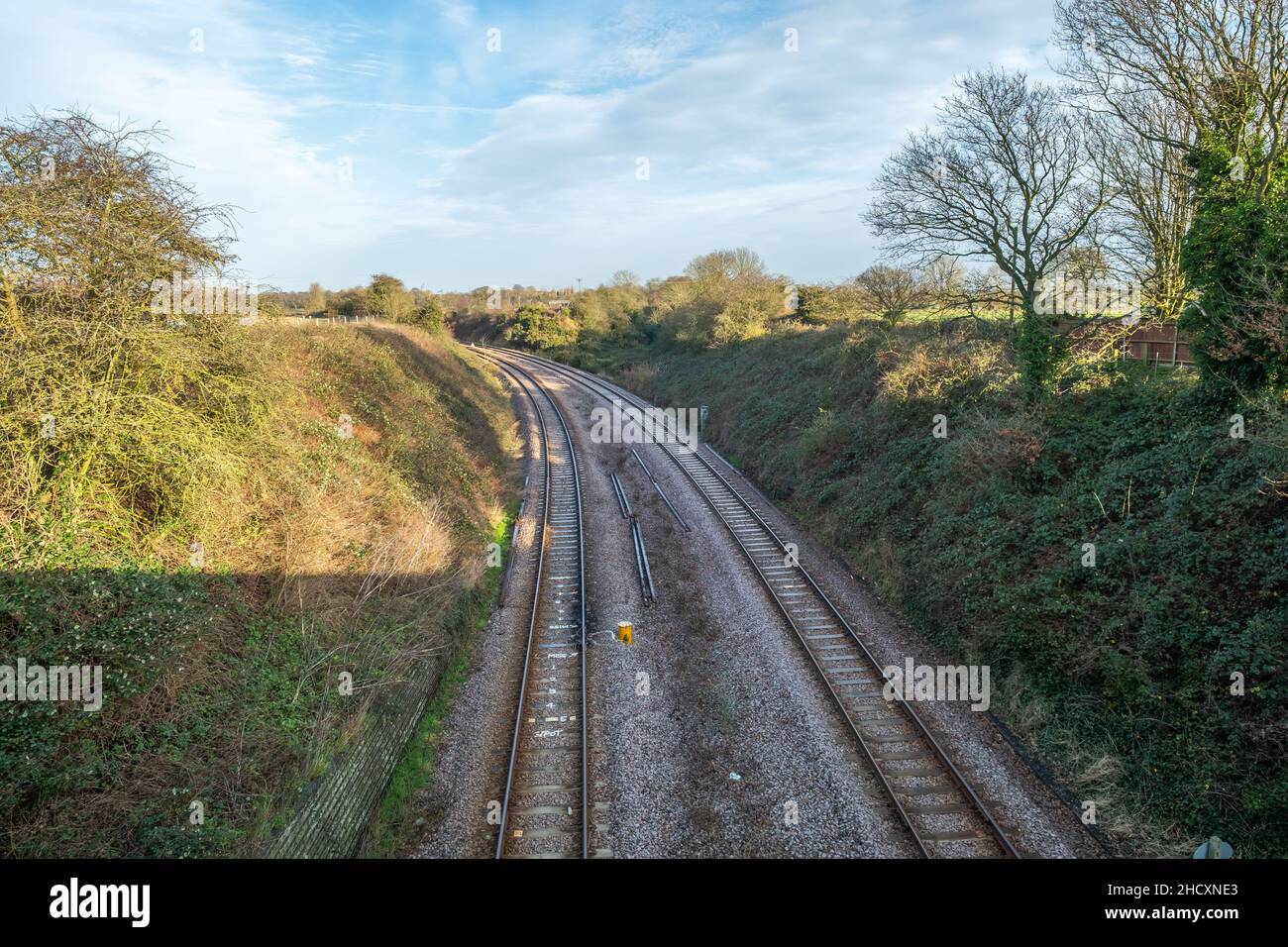 Reedham, Norfolk, UK – January 2022. The Norwich to Reedham railway ...