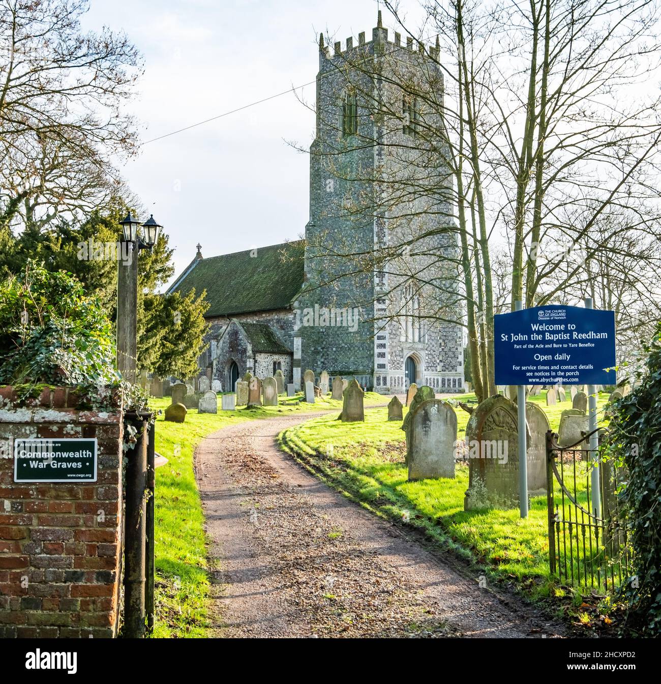 Reedham, Norfolk, UK – January 2022. The entrance to St John the ...