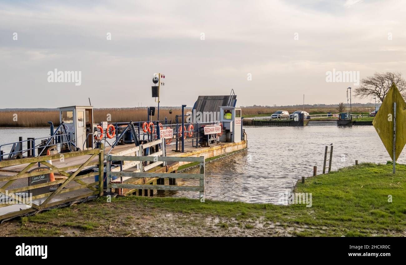 Reedham, Norfolk, UK – January 2022. The Reedham ferry, a vehicular ...