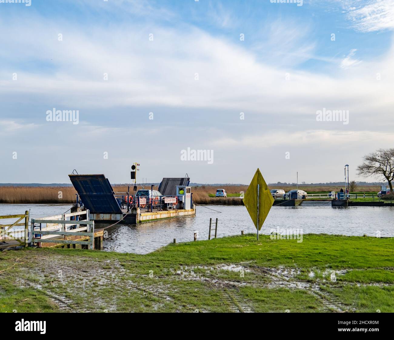 Reedham, Norfolk, UK – January 2022. The Reedham ferry, a vehicular ...