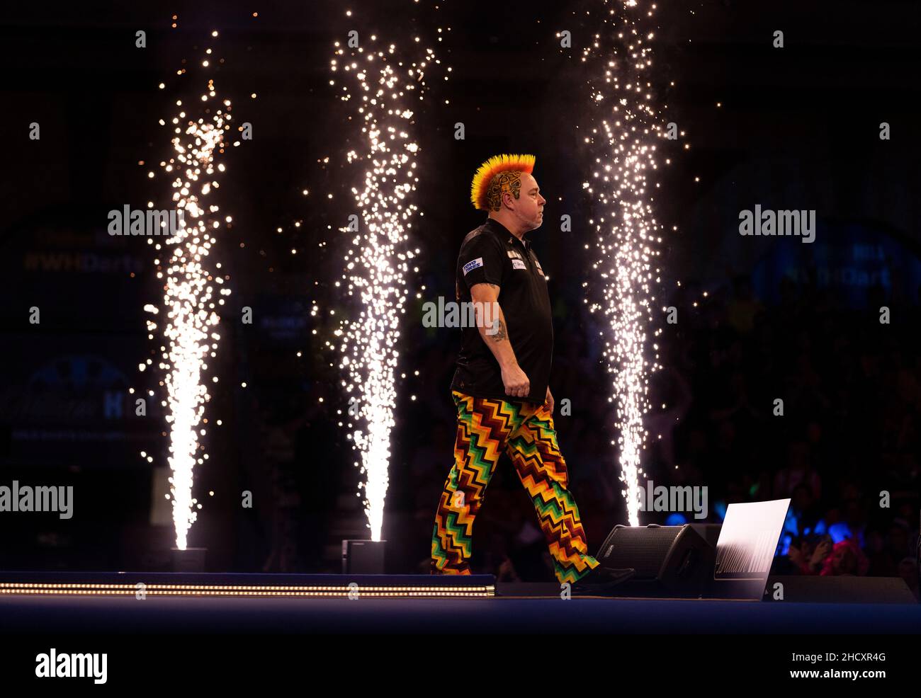 Peter Wright celebrates beating Callan Rydz (not in picture) during day ...
