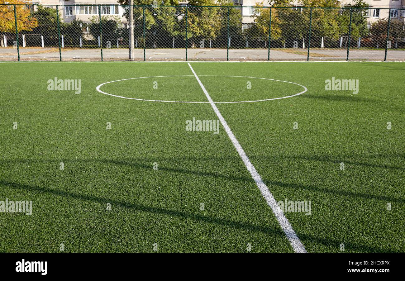 Lawn field for playing football. Close-up of soccer field with green ...