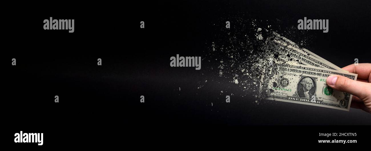 Inflation, dollar hyperinflation. Banner with black background. One ...