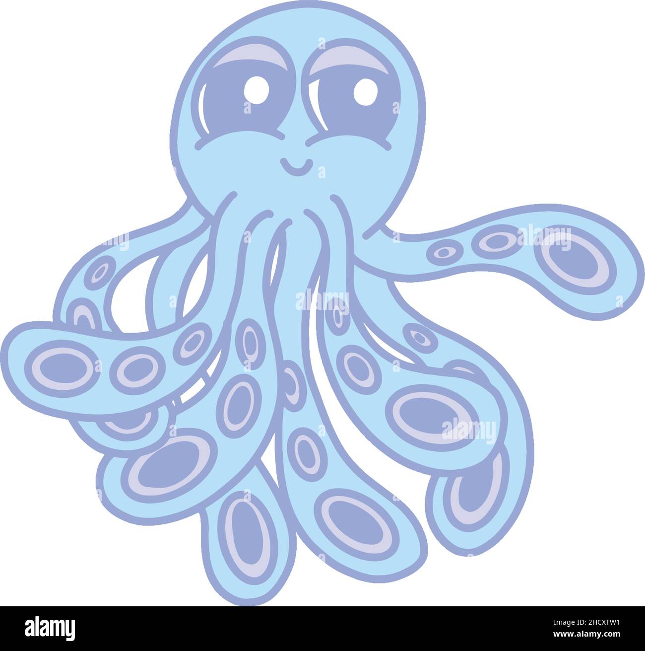 Cute Happy Blue Cartoon Octopus Logo Mascot Illustration Design Stock ...