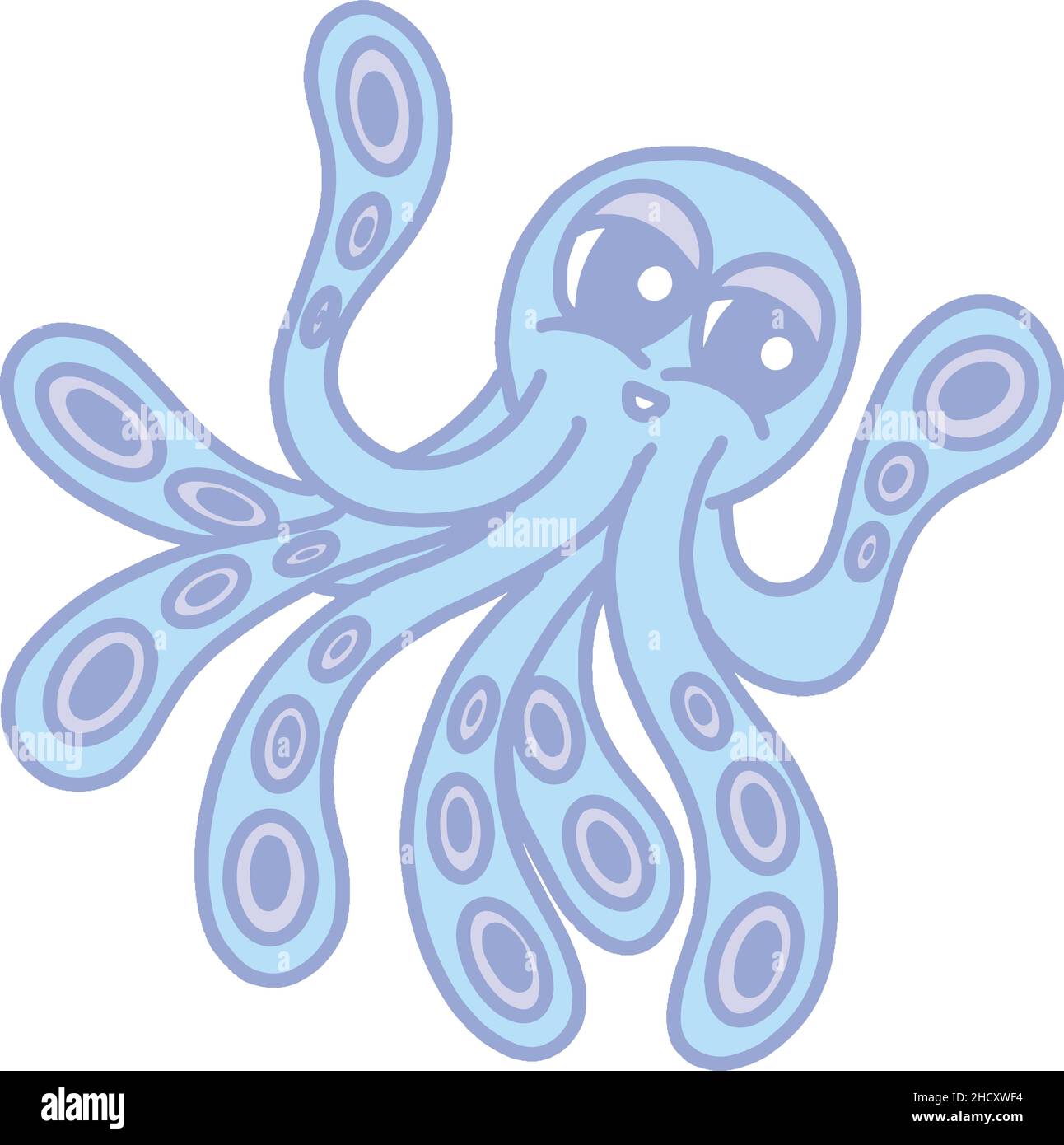Cute Happy Blue Cartoon Octopus Logo Mascot Illustration Design Stock ...