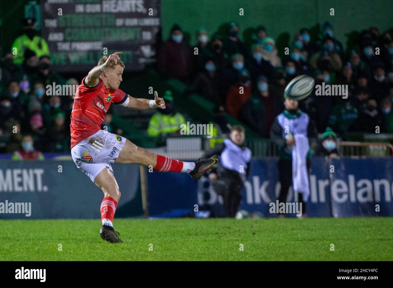 Galway, Ireland. 01st Jan, 2022. Mike HALEY of Munster kicks the ball ...