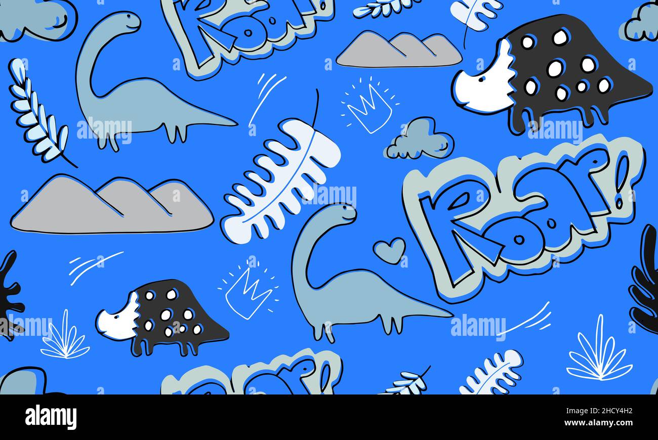 Childish seamless pattern with hand drawn funny dinosaurs for fabric, textile Stock Photo - Alamy