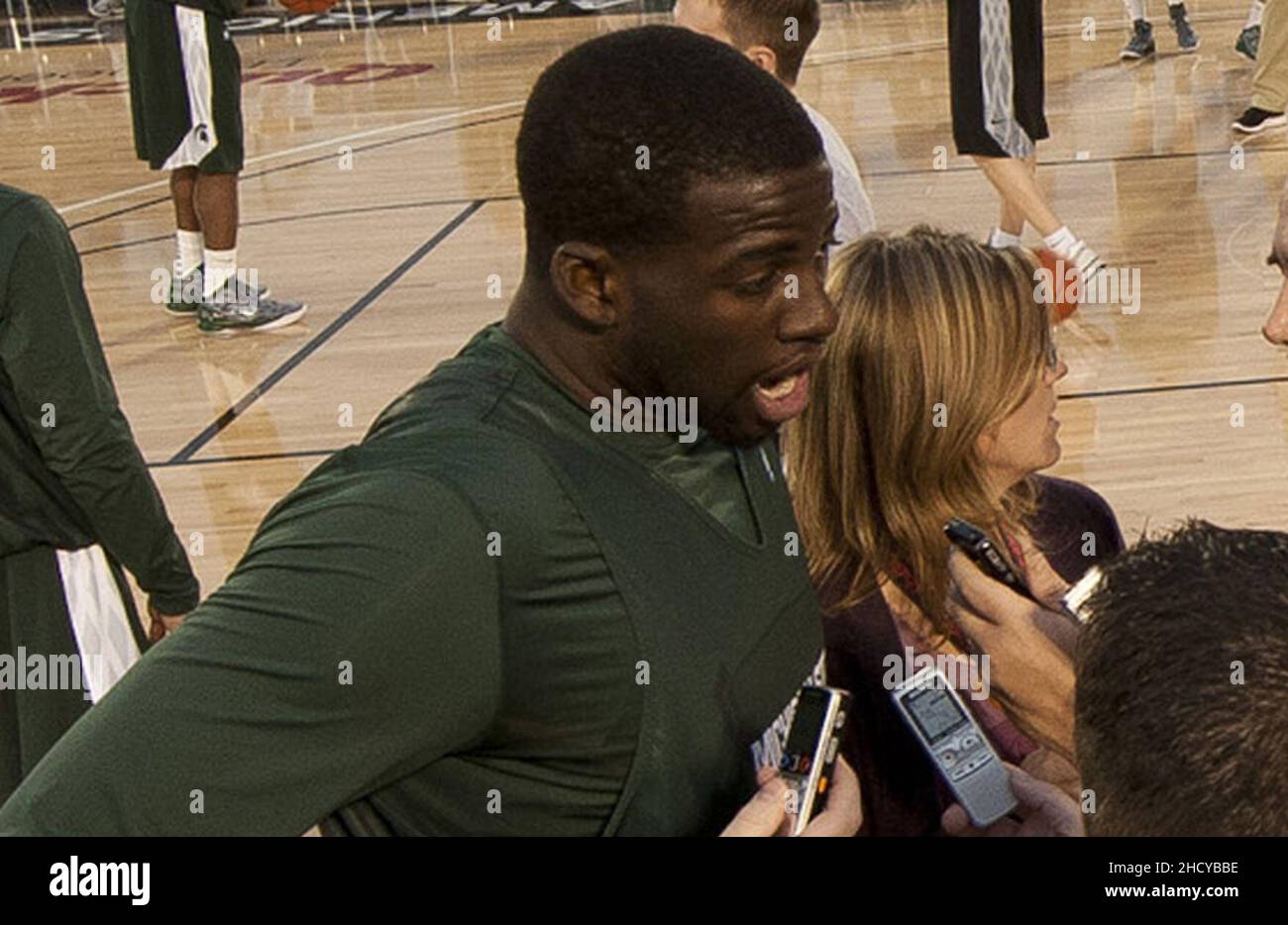 Reporters interview Michigan State basketball player Draymond Green ...