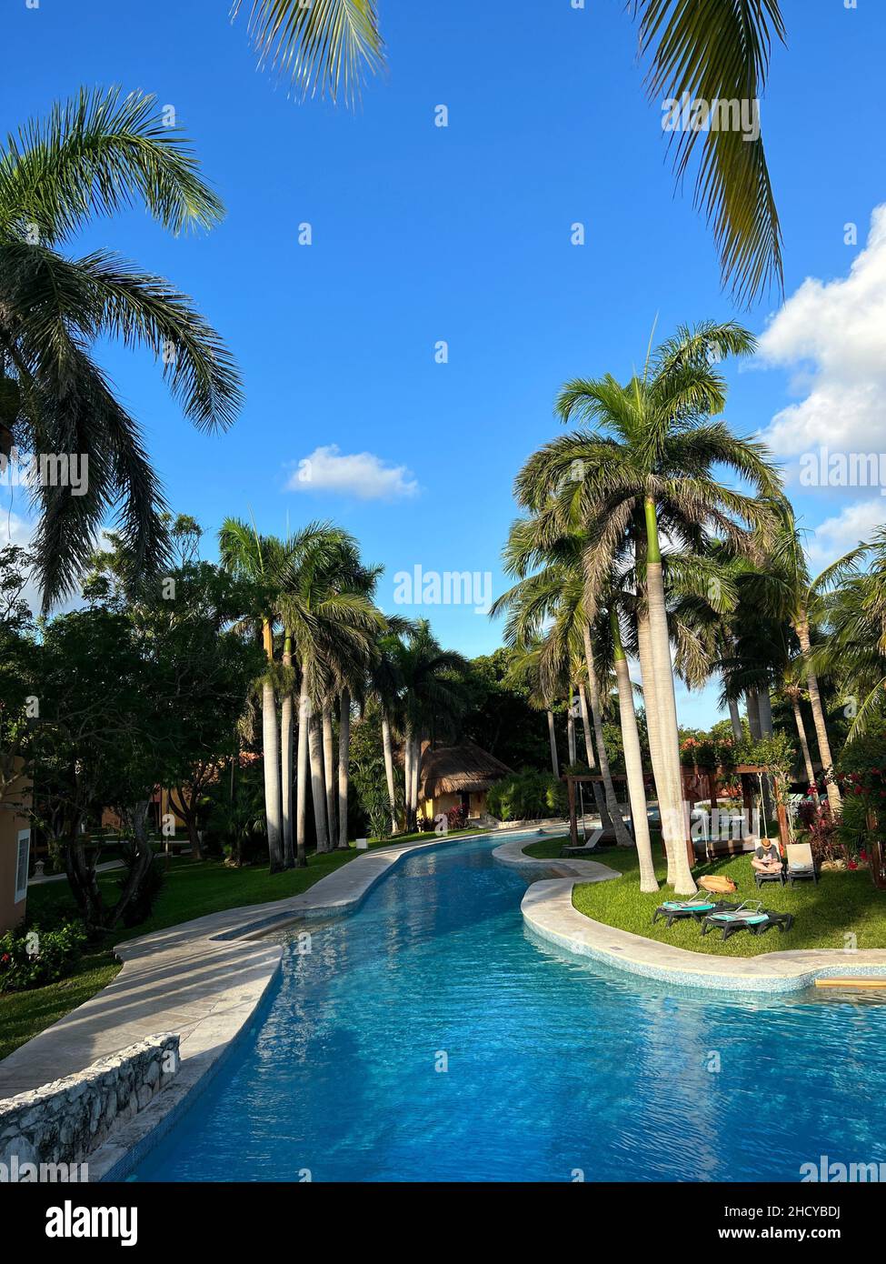 Blue water luxury swimming pool with no people. Beautiful outdoor pool ...