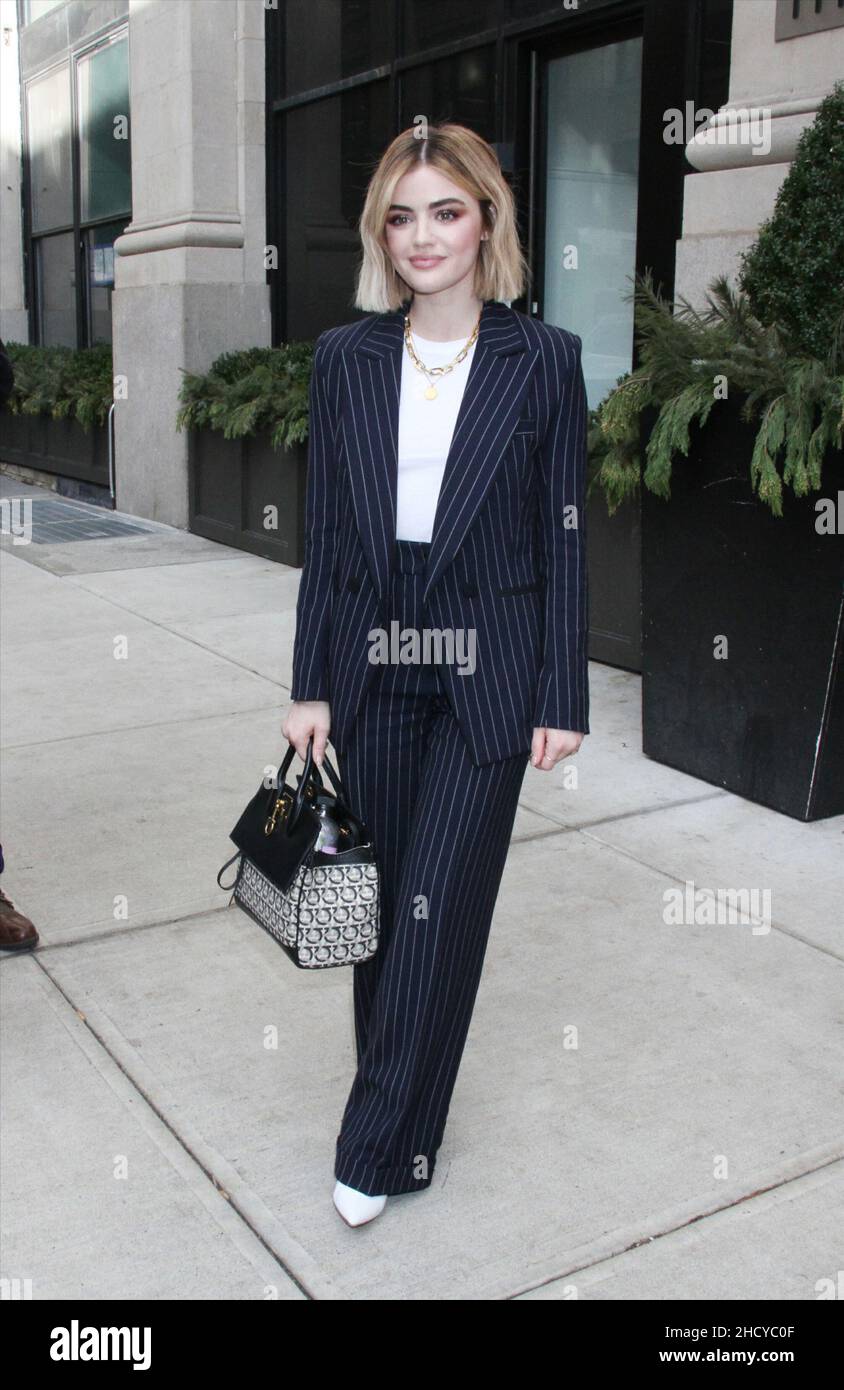 New York - NY - 20190109 Lucy Hale was seen in a navy pinstripe suit at ...
