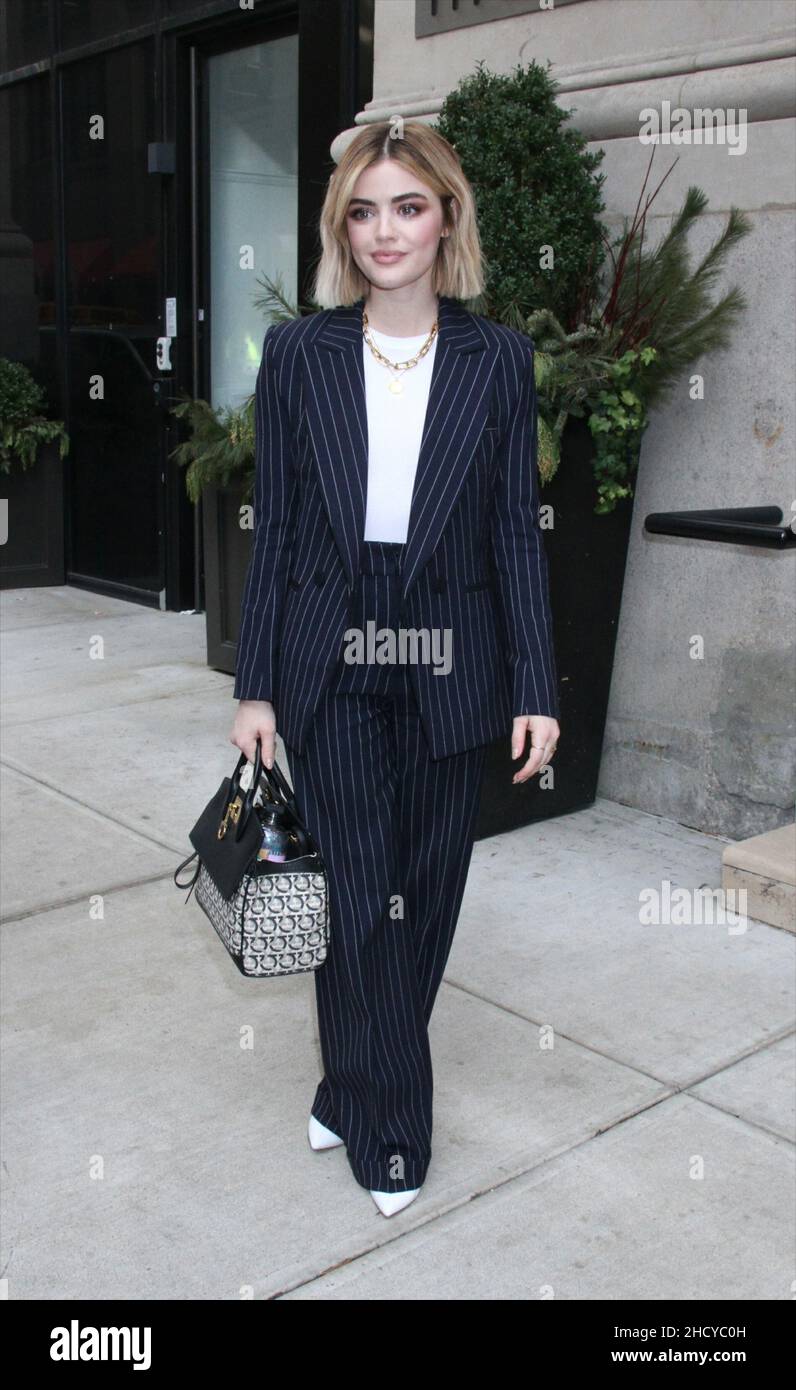 New York - NY - 20190109 Lucy Hale was seen in a navy pinstripe suit at ...