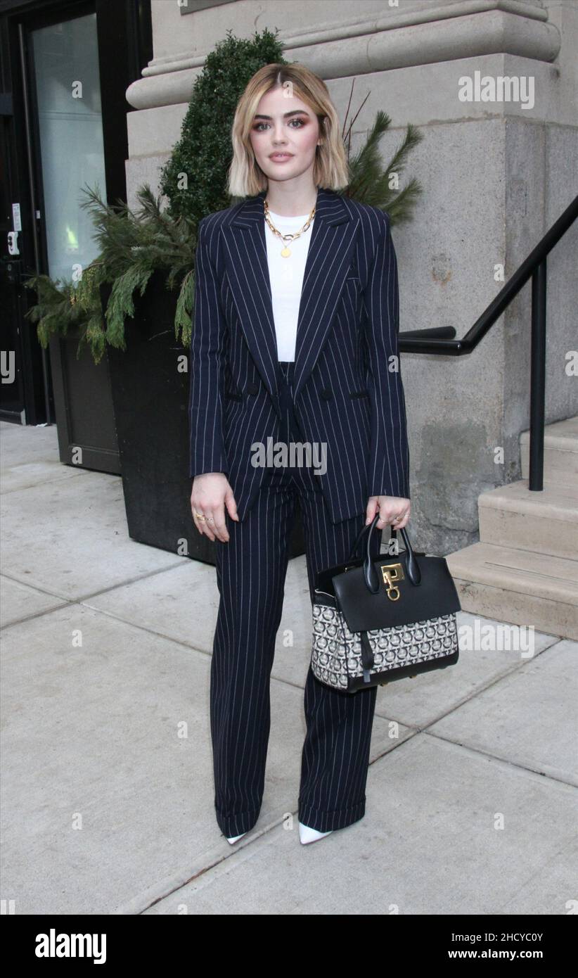 New York - NY - 20190109 Lucy Hale was seen in a navy pinstripe suit at ...