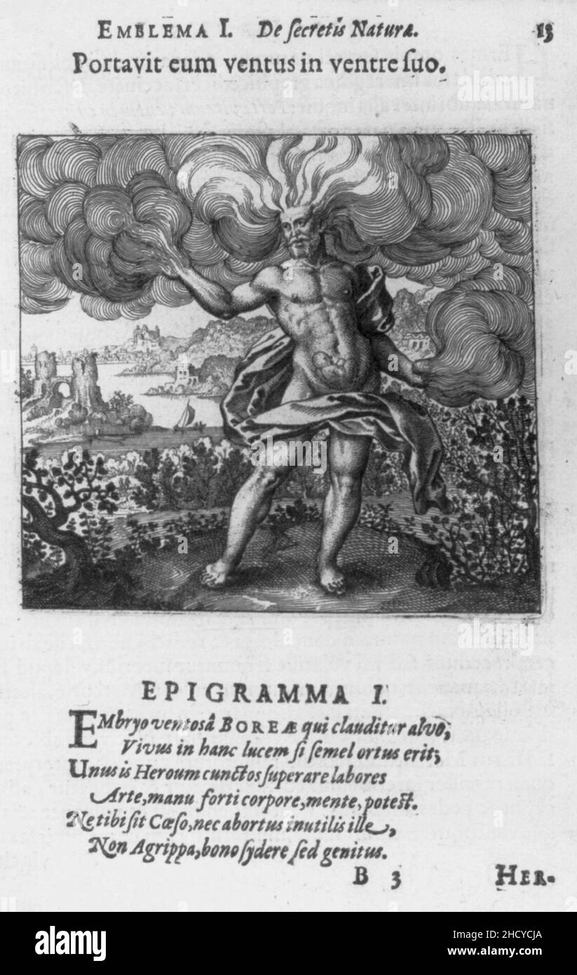 Representation of Boreas, the wintry North Wind of Greek mythology, as ...