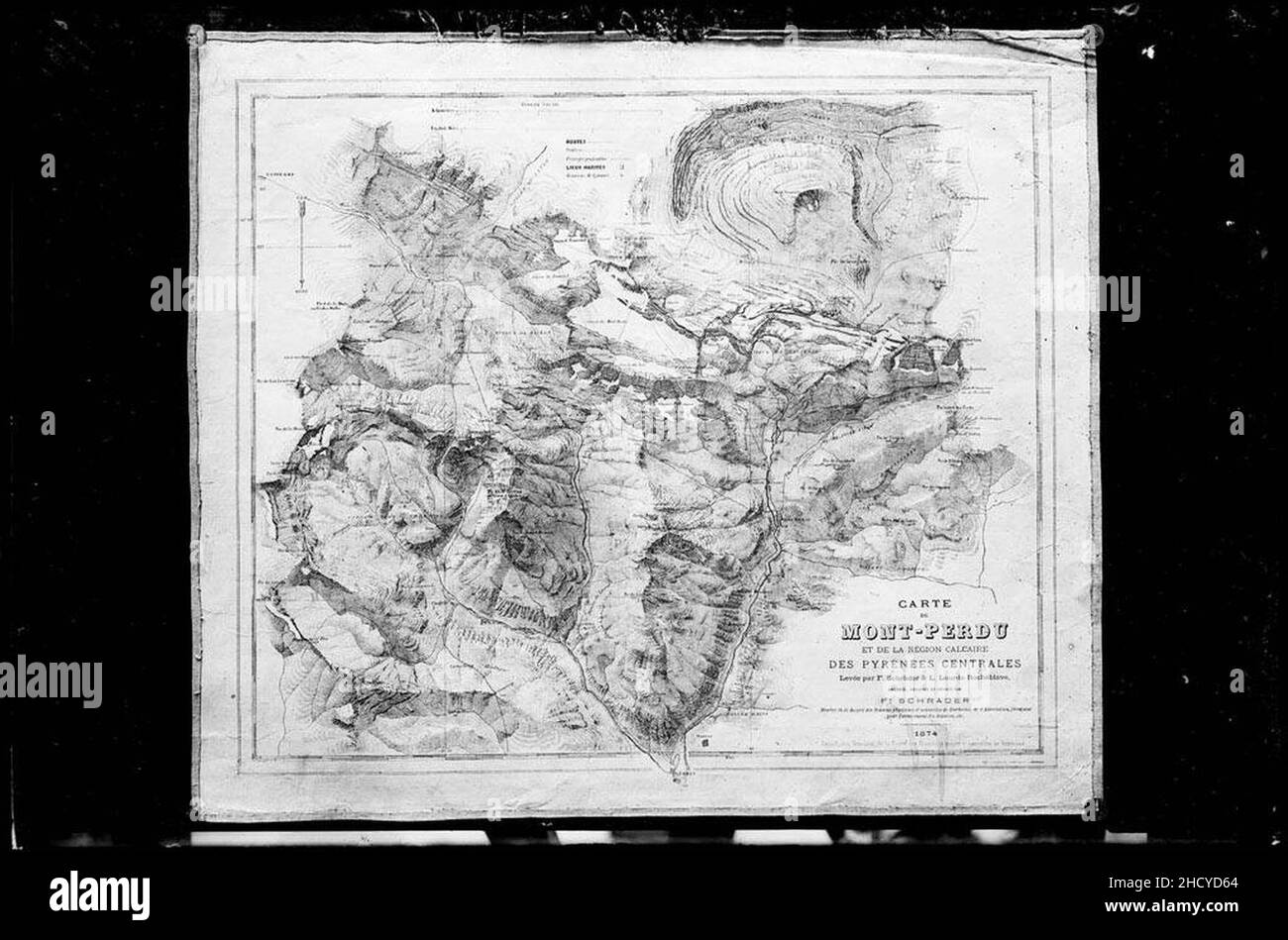 Reproducció d'un mapa del Mont Perdut de 1874 Stock Photo - Alamy
